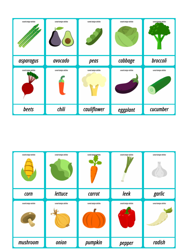 Flash Card Nama Sayuran English | PDF