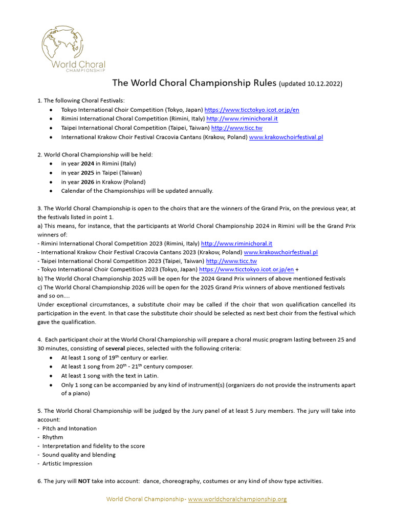 World Choral Championship Rules 2024-2026 | PDF | Choir | Songs