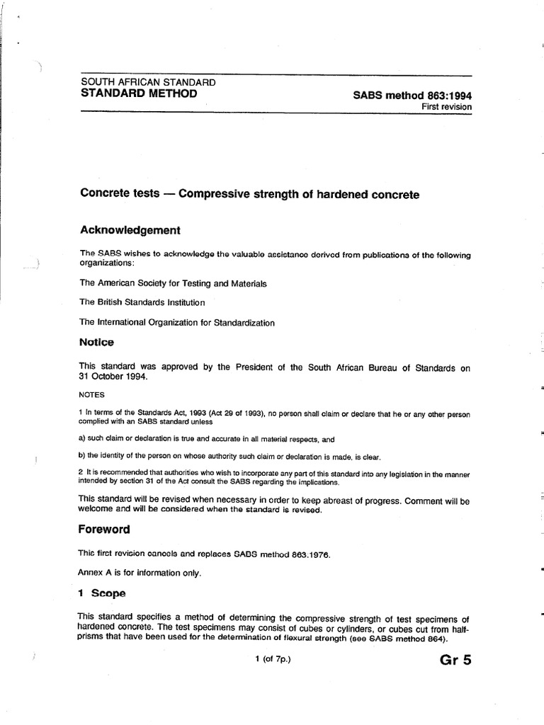 Sabs 863 1994..concrete Compression Test | PDF