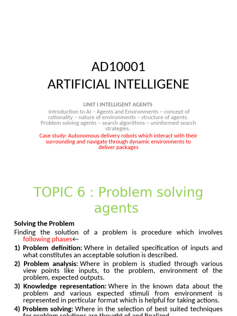 AI Problem Solving Agents Overview | PDF | Algorithms And Data ...