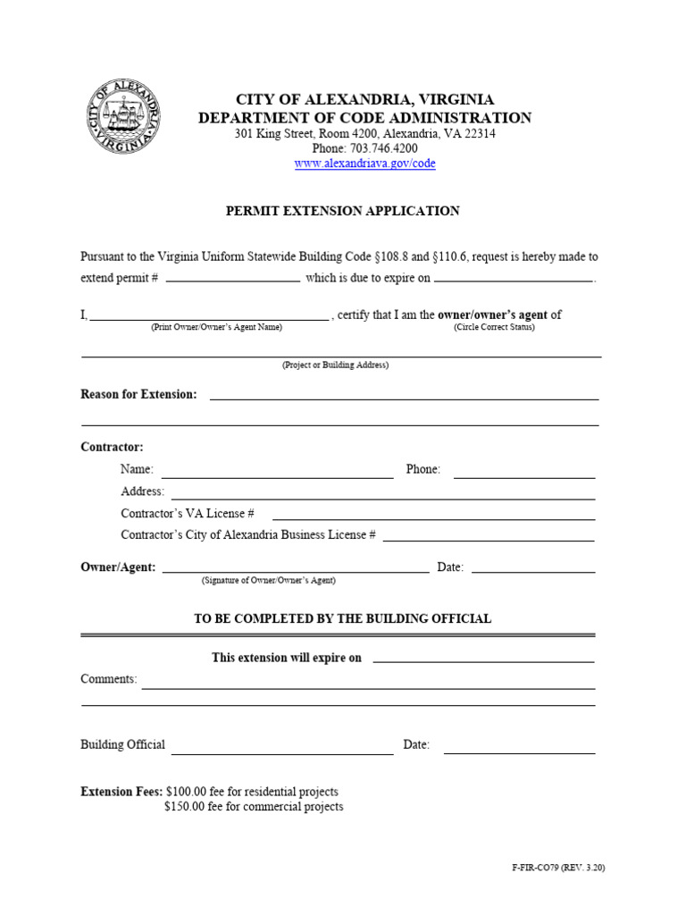 Alexandria Permit Extension Application | PDF