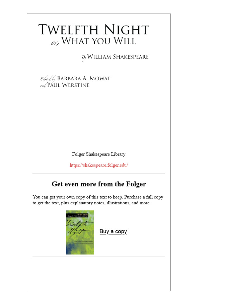 Twelfth-night PDF FolgerShakespeare | PDF | Twelfth Night