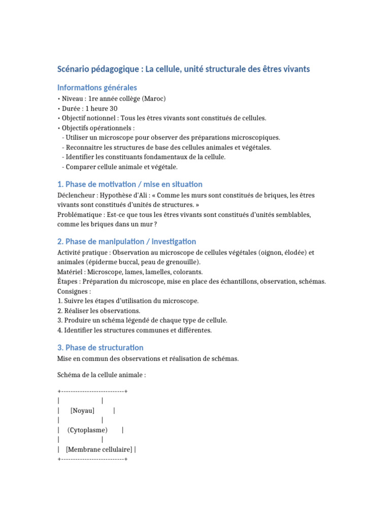 La cellule : unité des êtres vivants | PDF | Cellule (Biologie) | Noyau ...