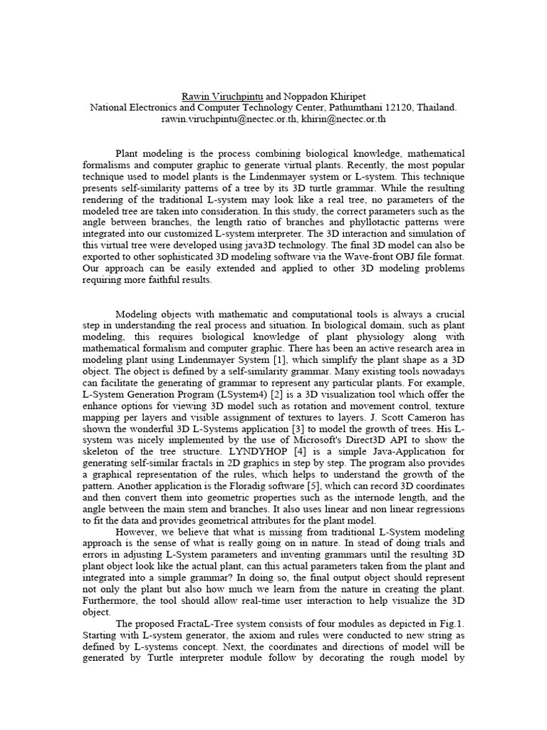 Real-time 3D Plant Structure Modeling by L-System | PDF | 3 D Computer ...