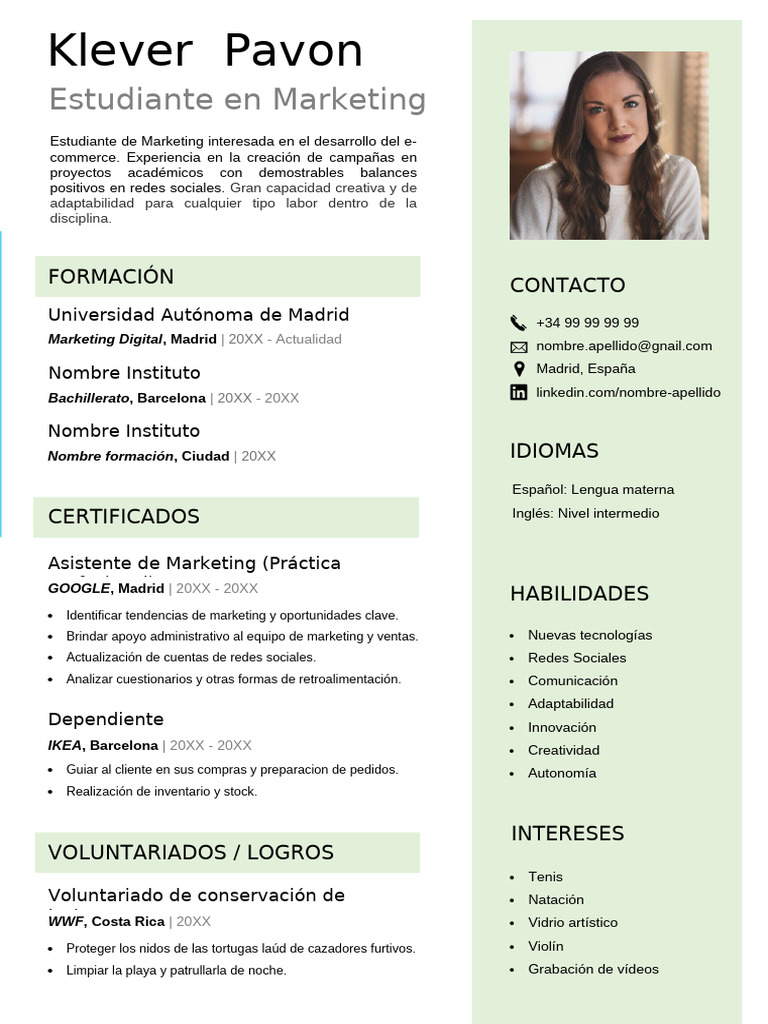 247 Curriculum Vitae Estudiante | PDF | Plan de estudios | Marketing