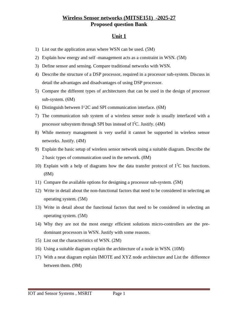 WSN QB 2025 - Unit-1 | PDF