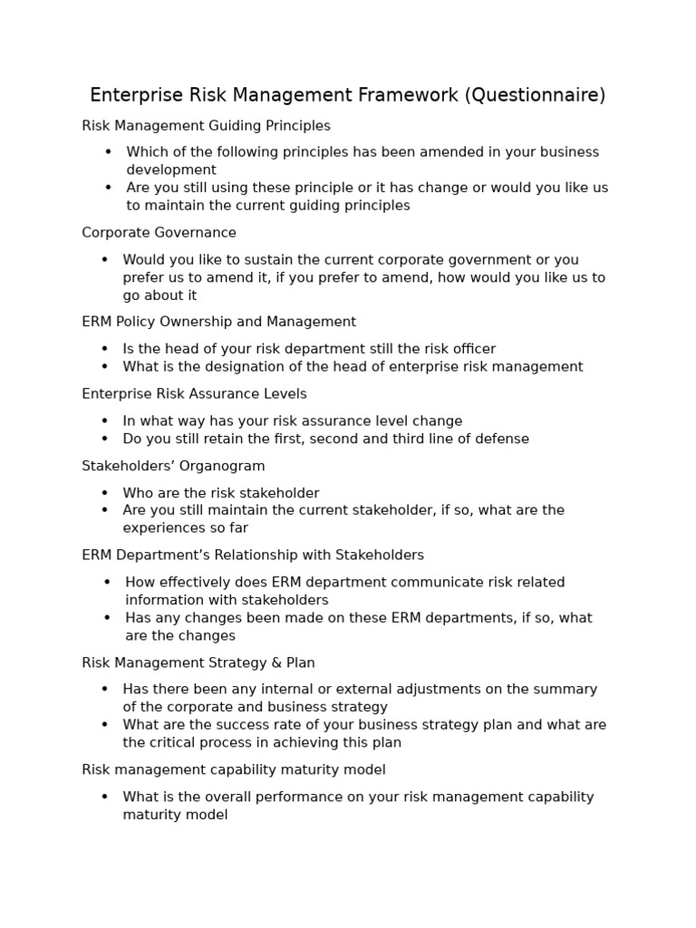 Enterprise Risk Management Questionnaire | PDF | Enterprise Risk ...