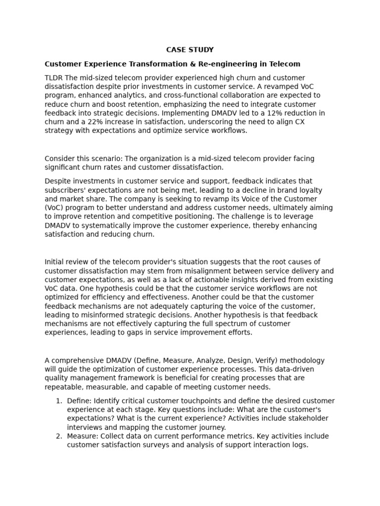Case Study for Telecom | PDF | Analytics | Customer Experience