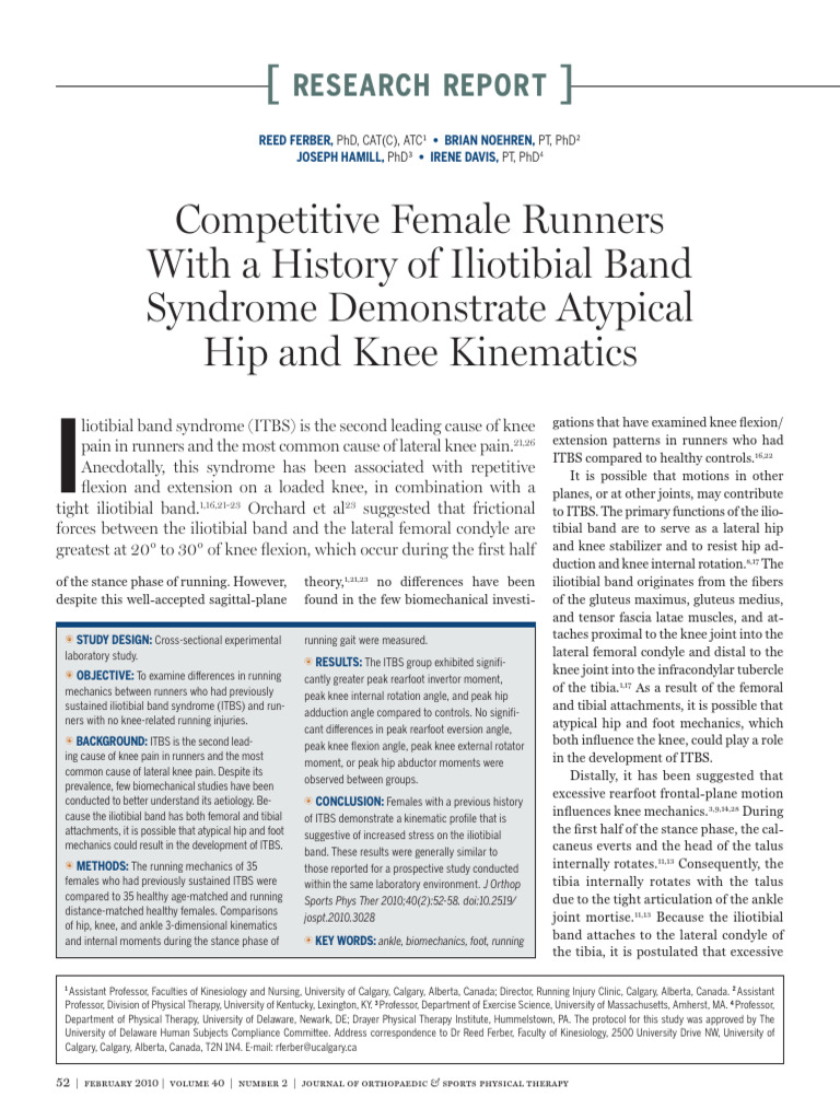 ITBS and Kinematics in Female Runners | PDF | Running | Anatomical ...