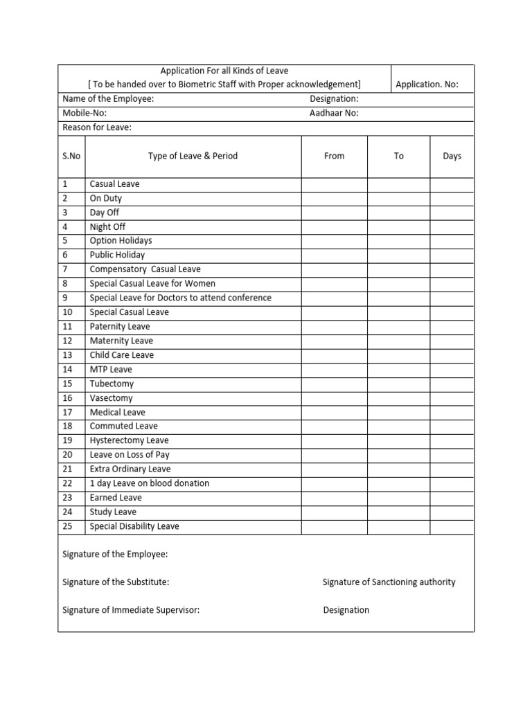Comprehensive Leave Application Form | PDF