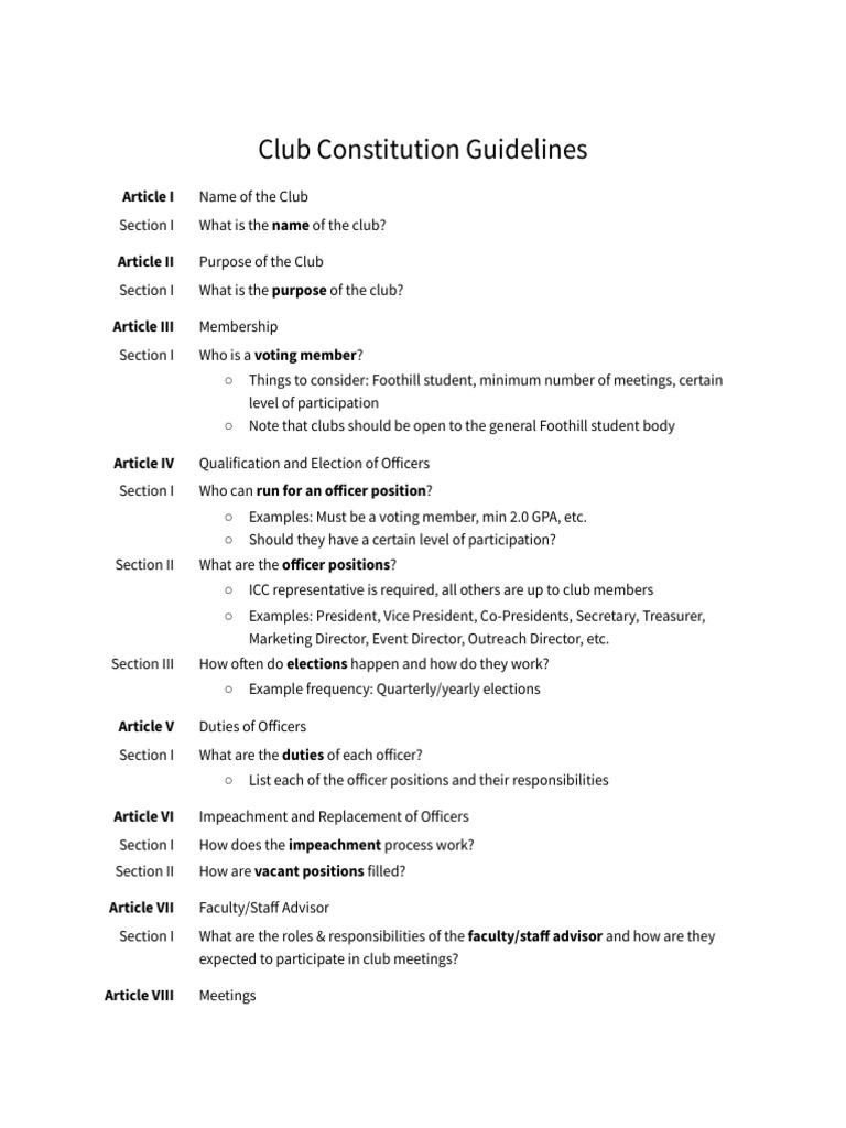 ICC Club Constitution Guidelines | PDF