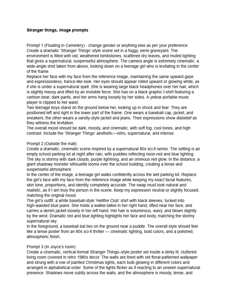 Cinematic Stranger Things Scene Prompts | PDF