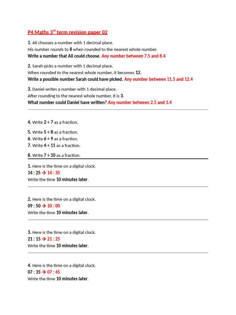 P4 Maths 3rd Term Revision Paper 02 | PDF | Elementary Mathematics ...