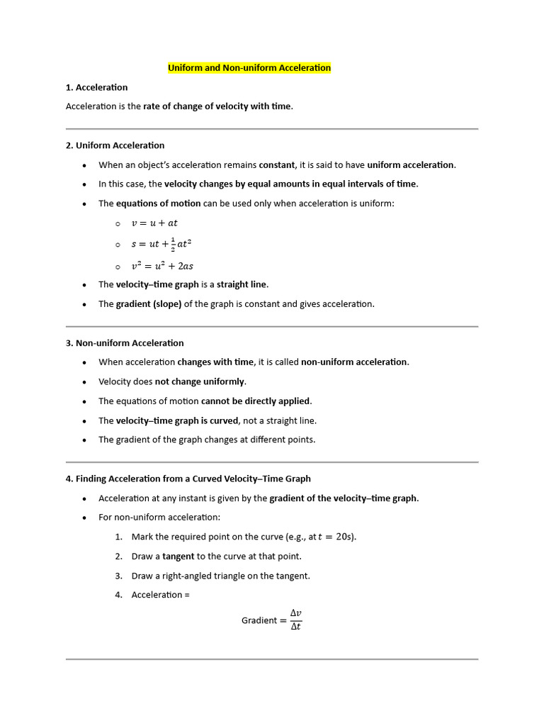 Uniform vs Non-uniform Acceleration Explained | PDF
