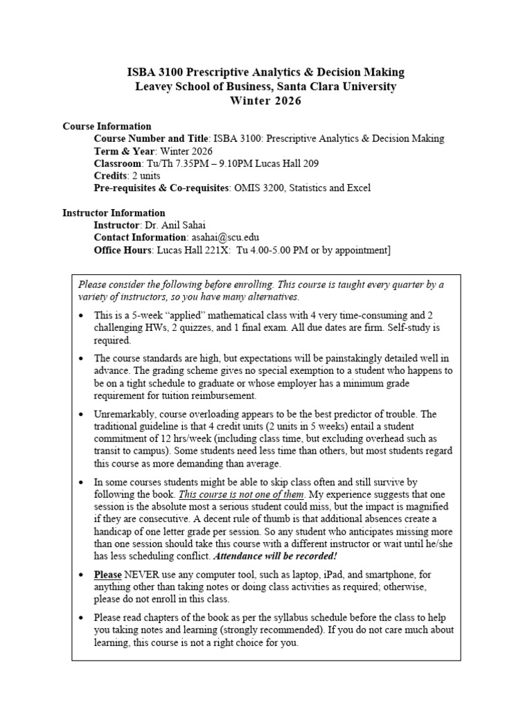 ISBA 3100: Decision Making Course Guide | PDF | Mathematical ...