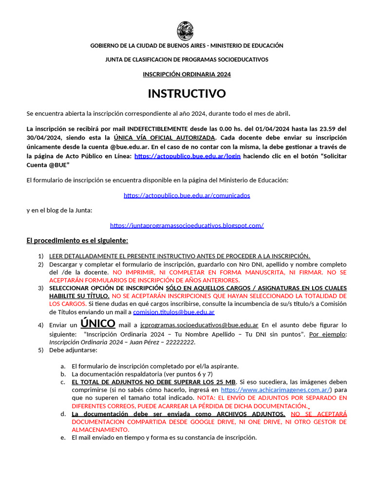 Instructivo Inscripción Ordinaria 2024 Programas Socioeducativos | PDF