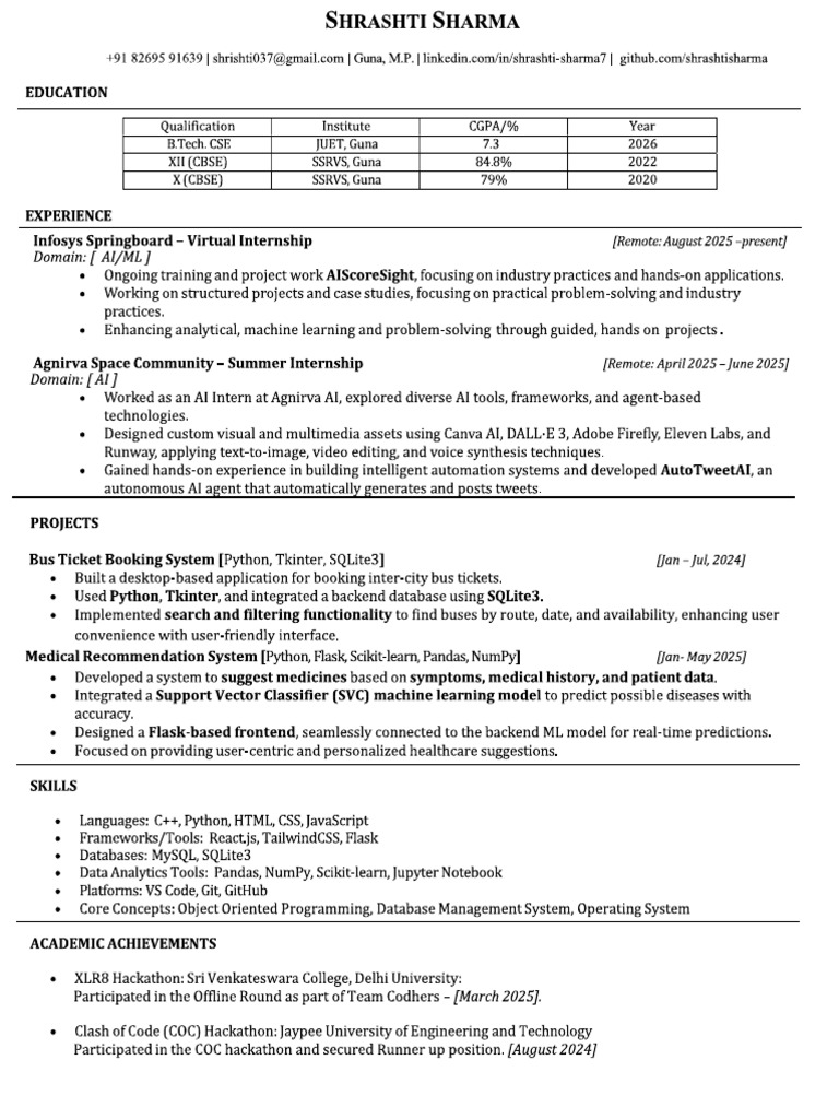 Shrashti Sharma Resume | PDF