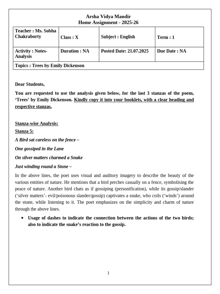 File_1753079842_Trees by Emily Dickenson - Resource | PDF | Poetry