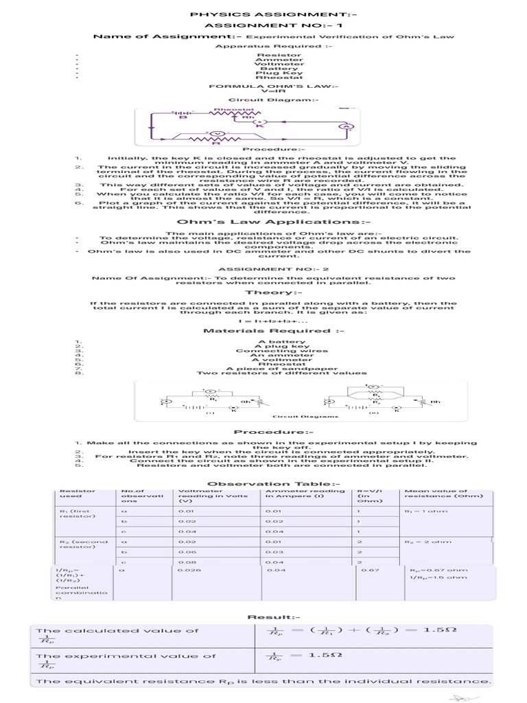 Physics Practical & Assignment | PDF | Mirror | Voltage