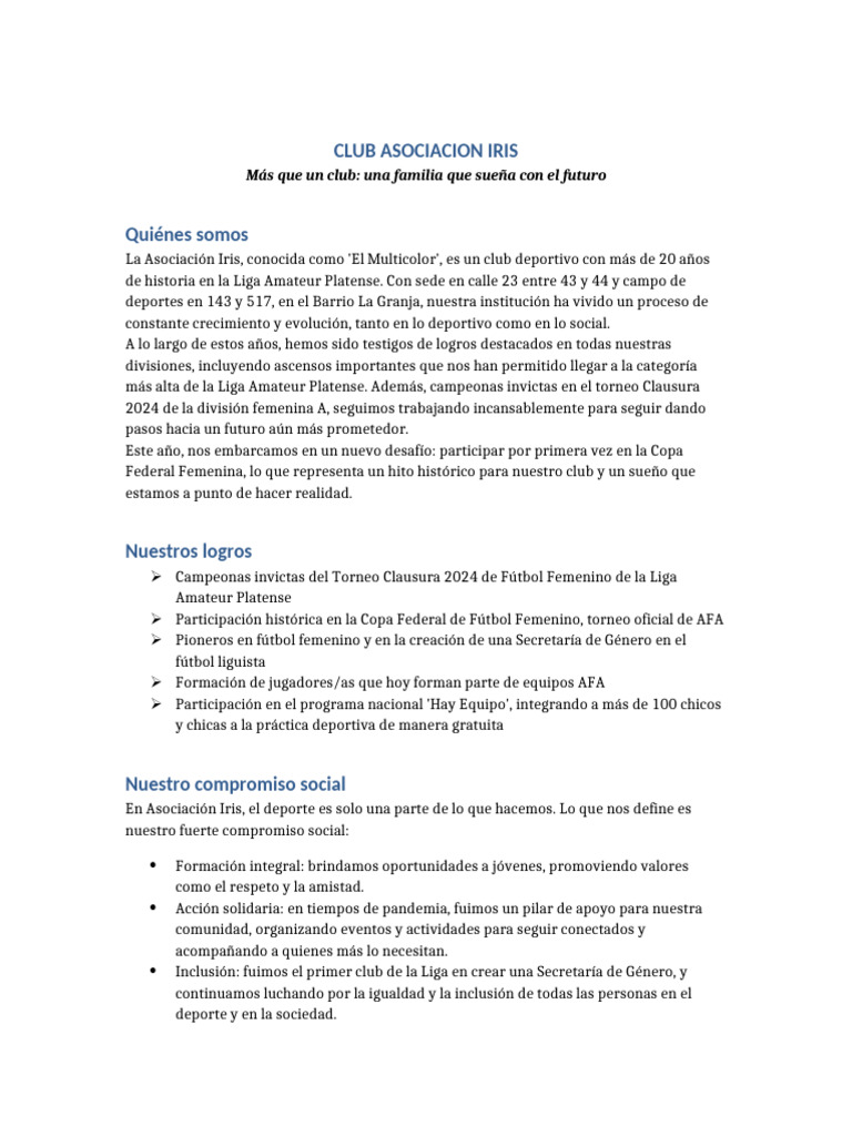 Propuesta de Sponsoreo Asociacion Iris Actualizada | PDF