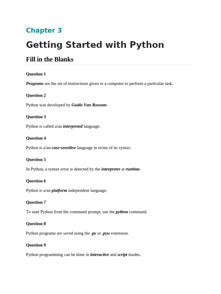 Chapter 3 Introduction to Python | PDF | Python (Programming Language ...