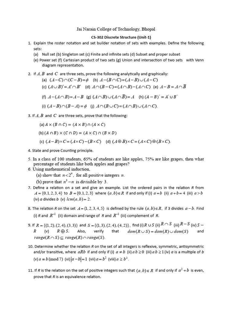 QB (CS-302 - Discrete Structure) | PDF | Group (Mathematics) | Discrete ...