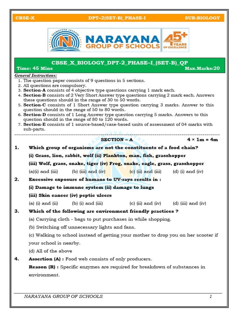 Cbse x Biology Dpt-2 Ph-1(Set-b) Qp 21-9-24 | PDF | Food Web | Nature