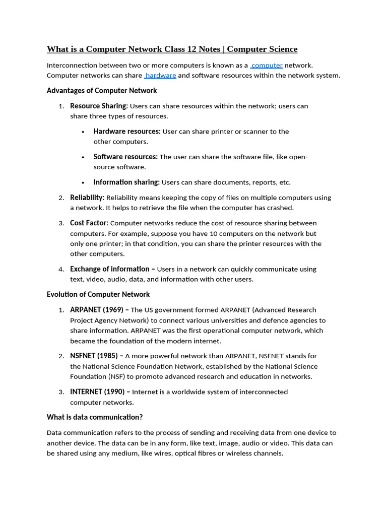 Computer Network Class 12 Notes | PDF | World Wide Web | Internet & Web