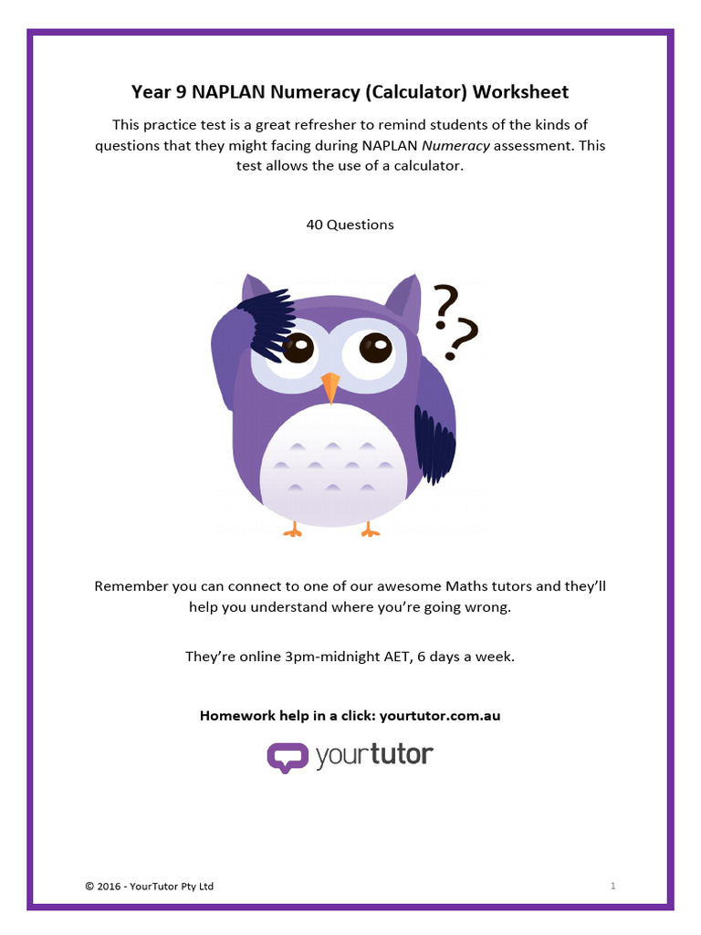 Year 9 NAPLAN Numeracy Practice Test | PDF | Triangle | Arithmetic