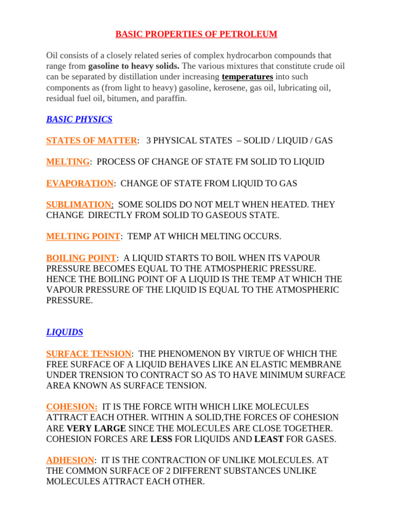 Basics of Petroleum Physical Properties | PDF | Liquids | Gases