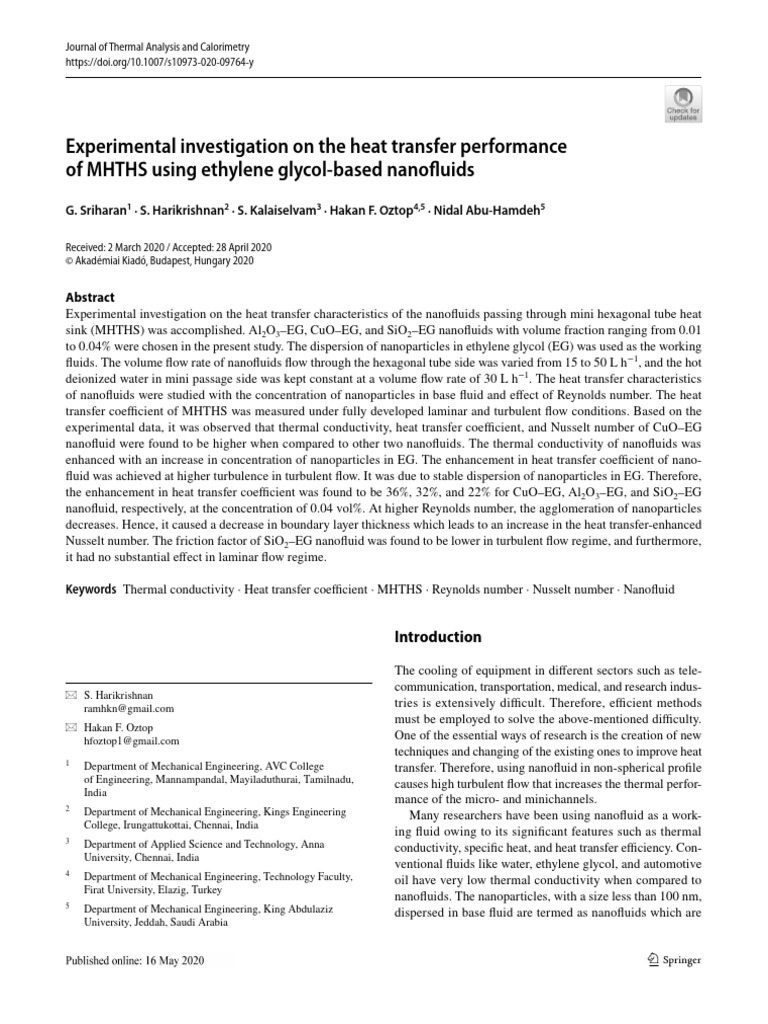 10.1007@s10973-020-09764-y | PDF | Heat Transfer | Nanoparticle