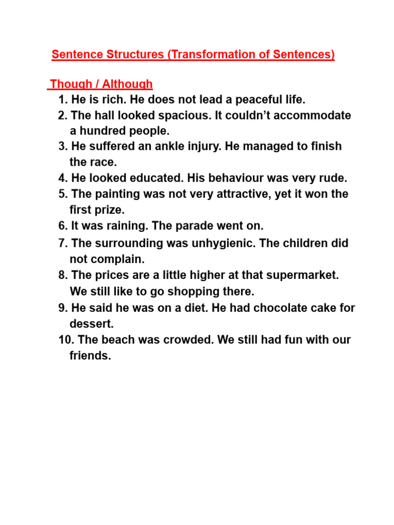 8G - Sentence Structures - Transformations | PDF