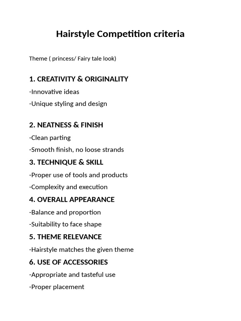 Hairstyle Competition Criteria Guide | PDF