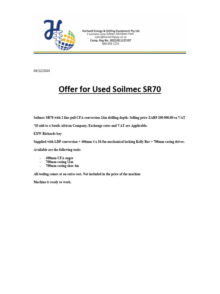 Used Soilmec SR70 With Tooling (1) | PDF
