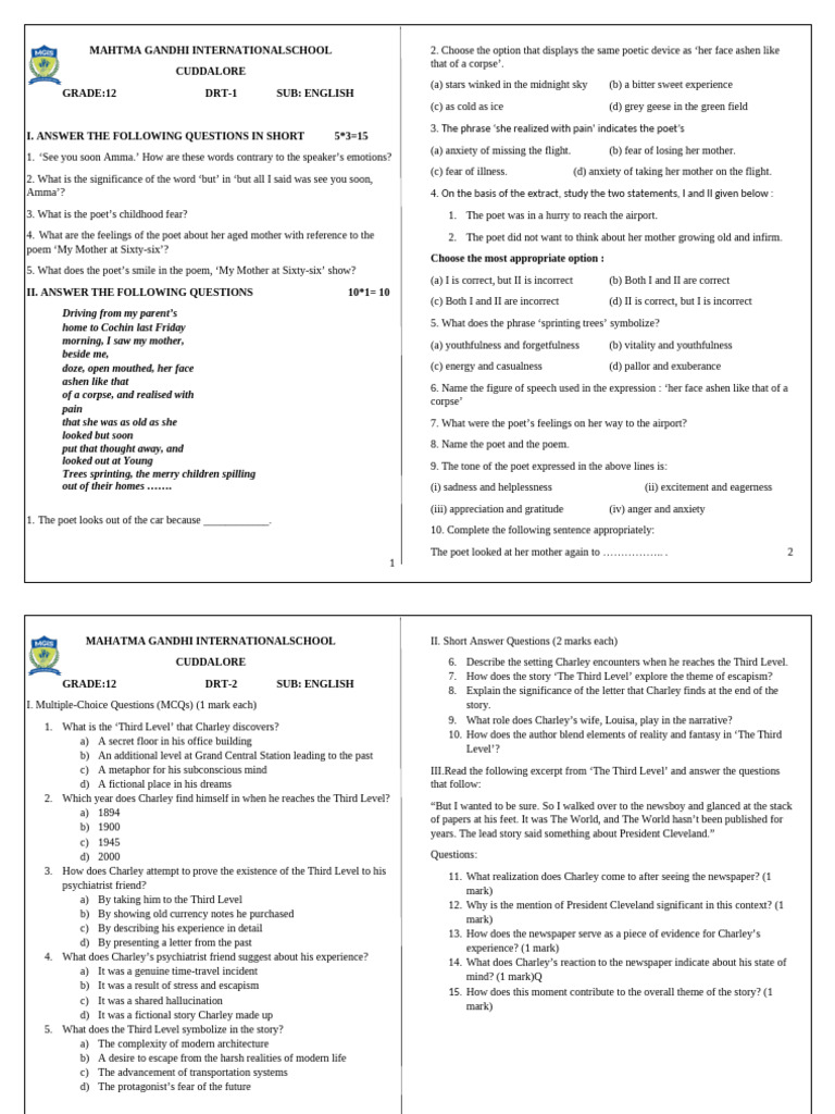 Grade 12 Drt | PDF | Silence | Poetry