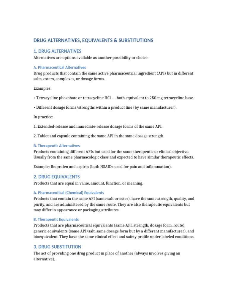 Drug Alternatives and Substitutions Guide | PDF | Generic Drug | Dose ...