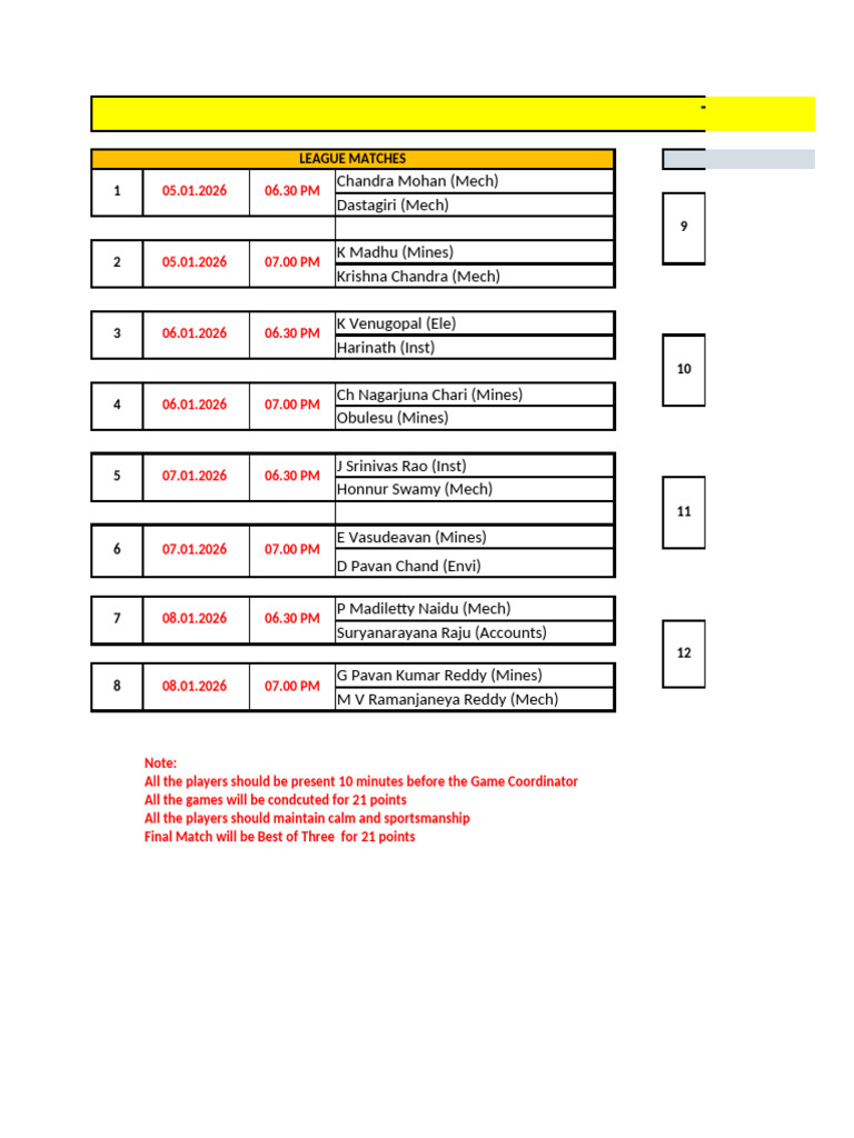 Sports Schedule TT, CHESS | PDF | Indian Films