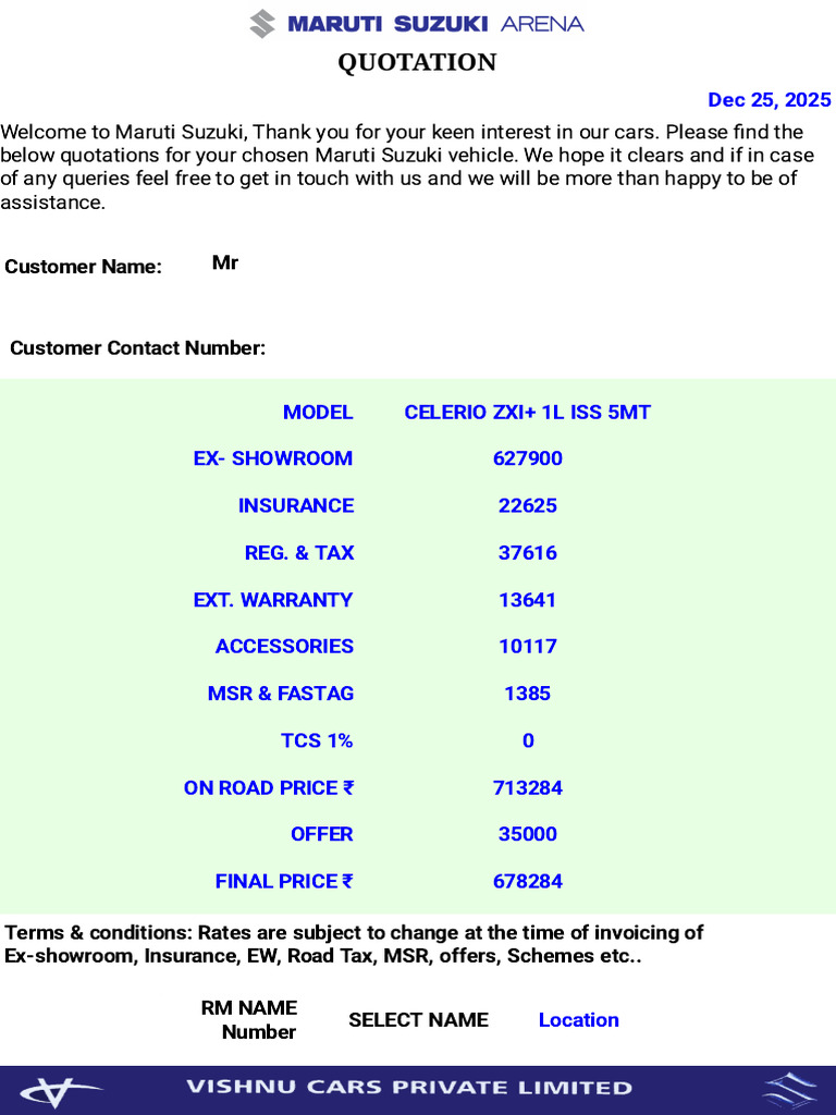 Maruti Suzuki Vehicle Quotation Details | PDF