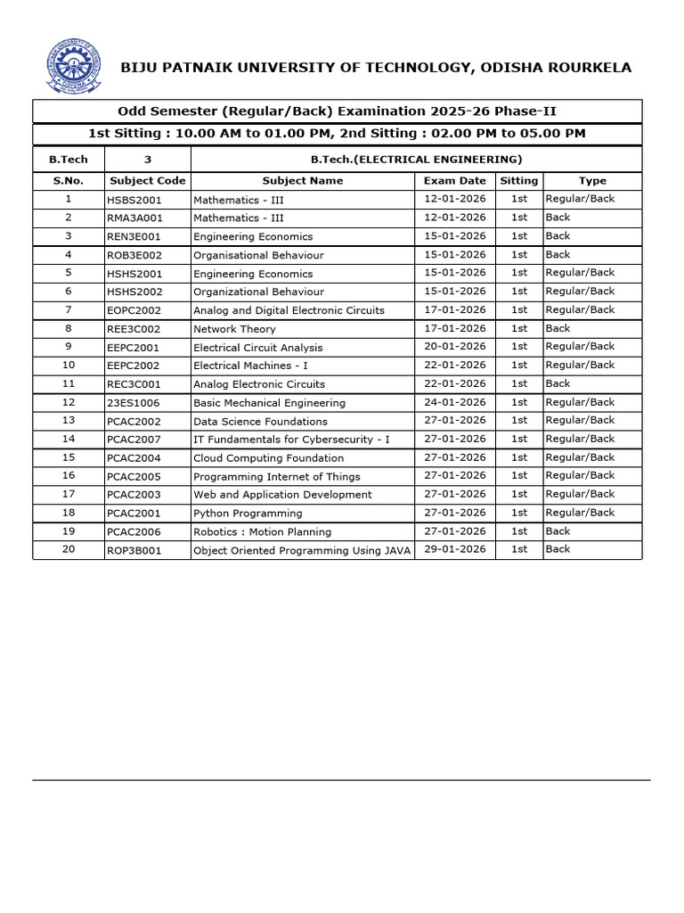 B.Tech Electrical Engineering Exam Schedule | PDF | Engineering ...