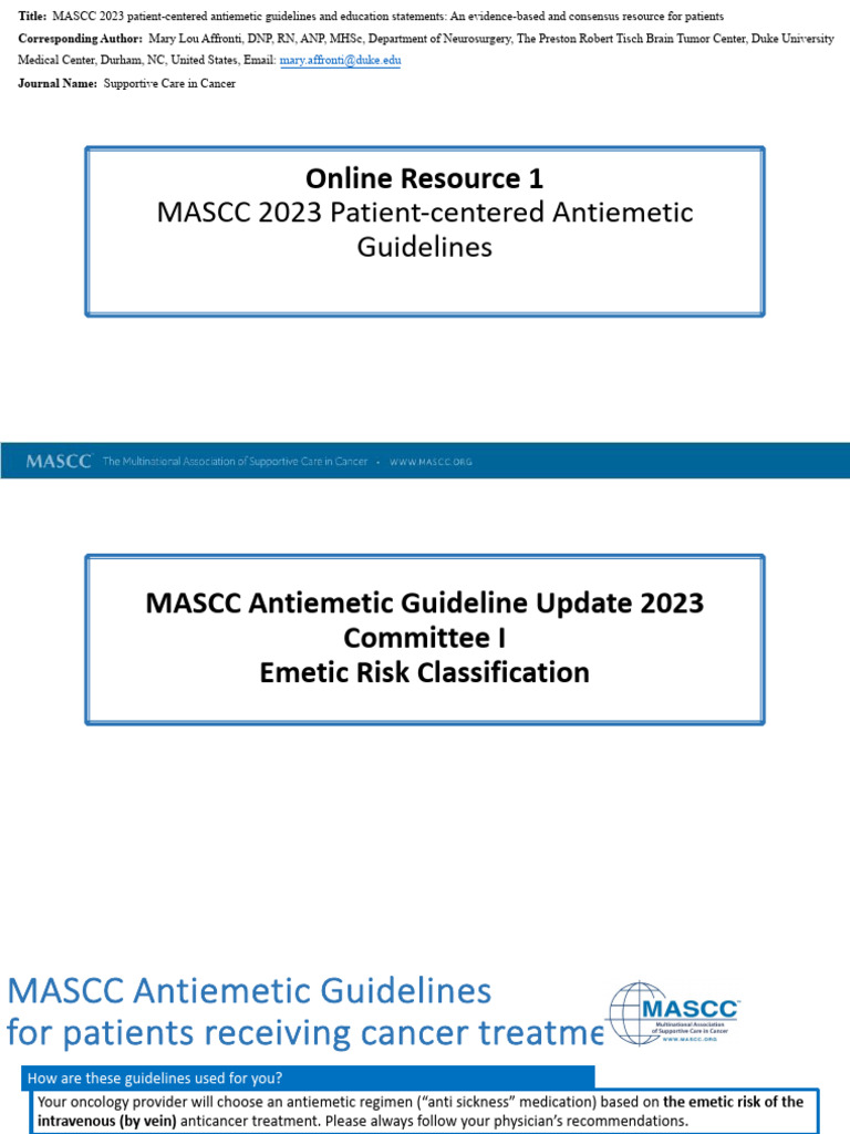MASCC 2023 Patient Centered Antiemetic Guidelines | PDF | Vomiting | Nausea