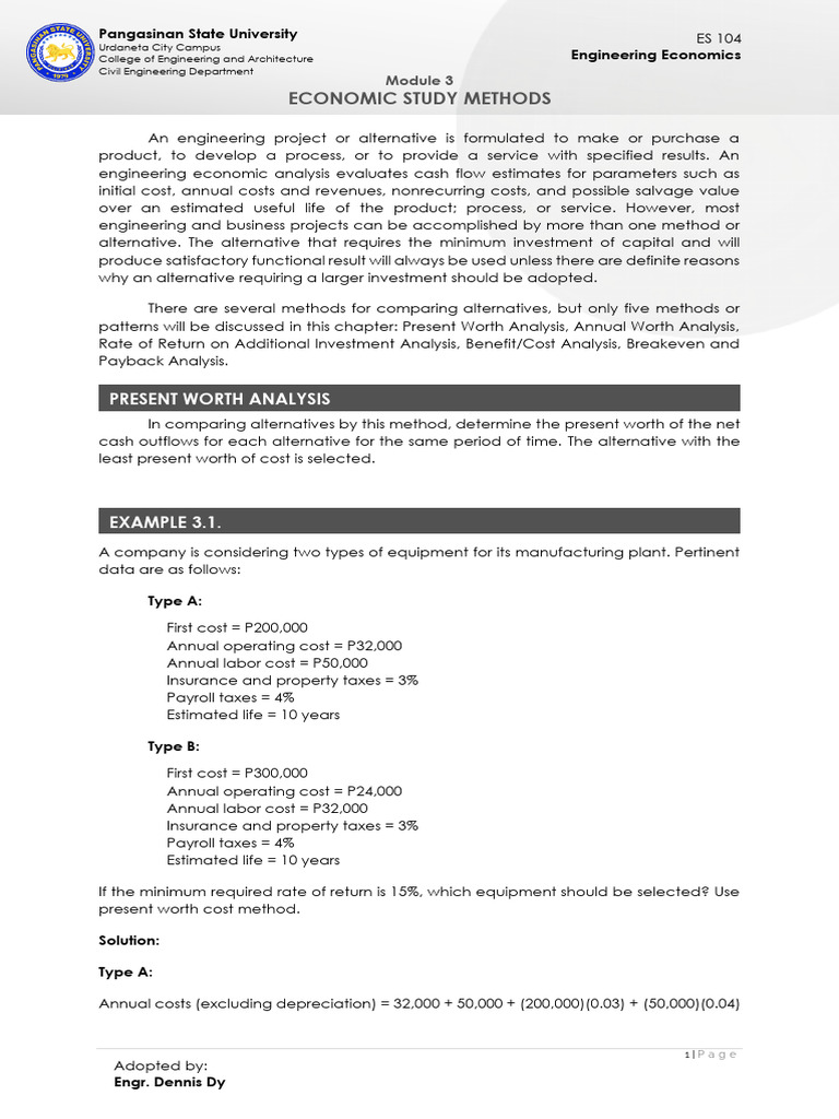 Engineering Economics Module 3 (2) | PDF | Fixed Capital | Taxes