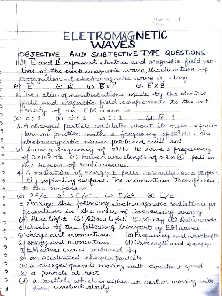 Electromagnetic Waves WORKSHEET | PDF