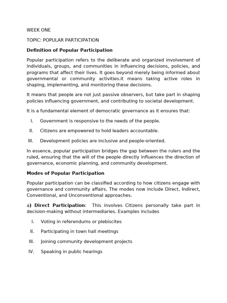 Understanding Popular Participation | PDF | Democracy | Political ...