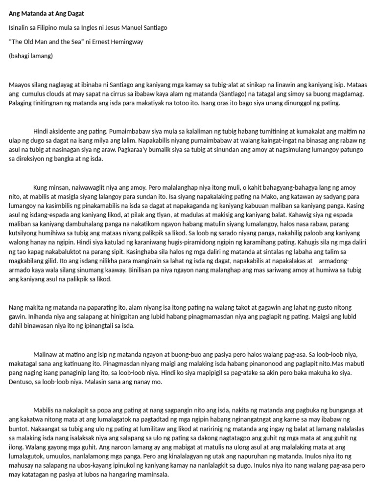 Ang Matanda at Ang Dagat | PDF