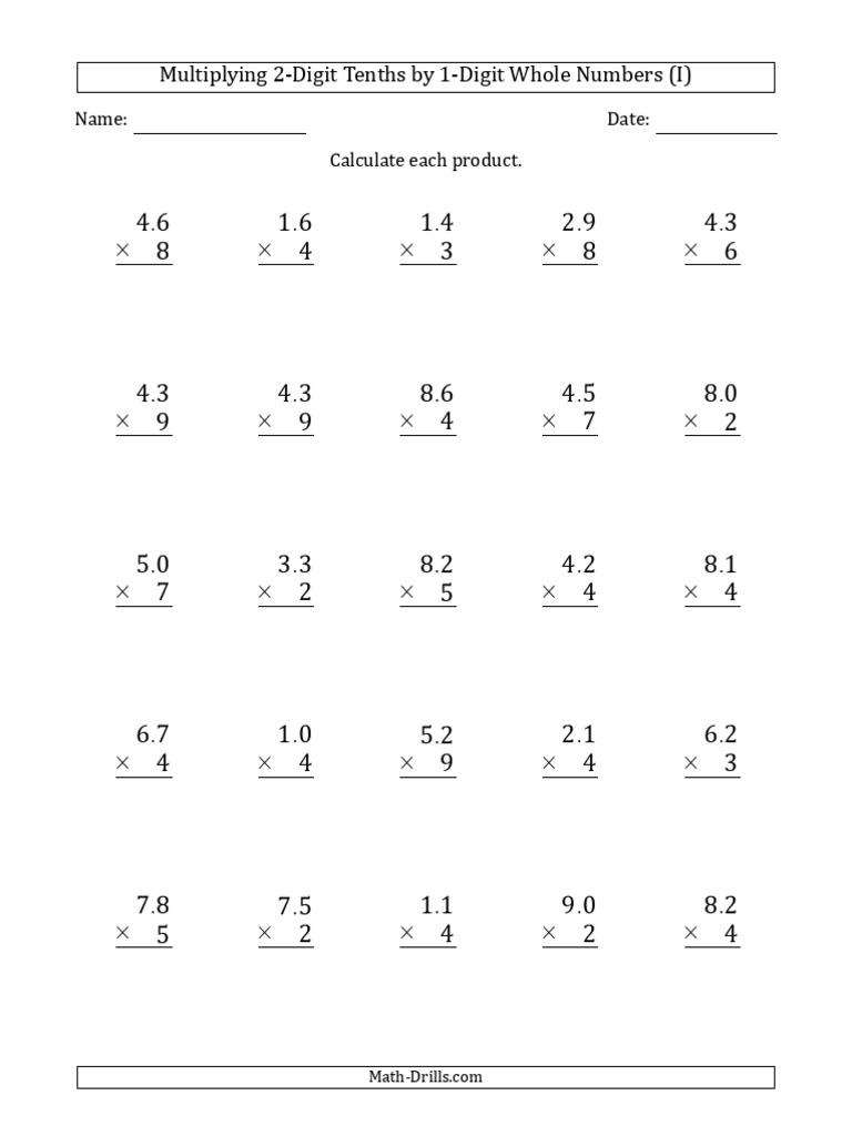 William Mancino - Decimals Multiplication 0201 Tenths Whole 009 | PDF