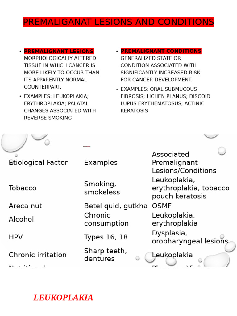 Pre malignant conditions and Oral Cancer | PDF | Medical Specialties ...