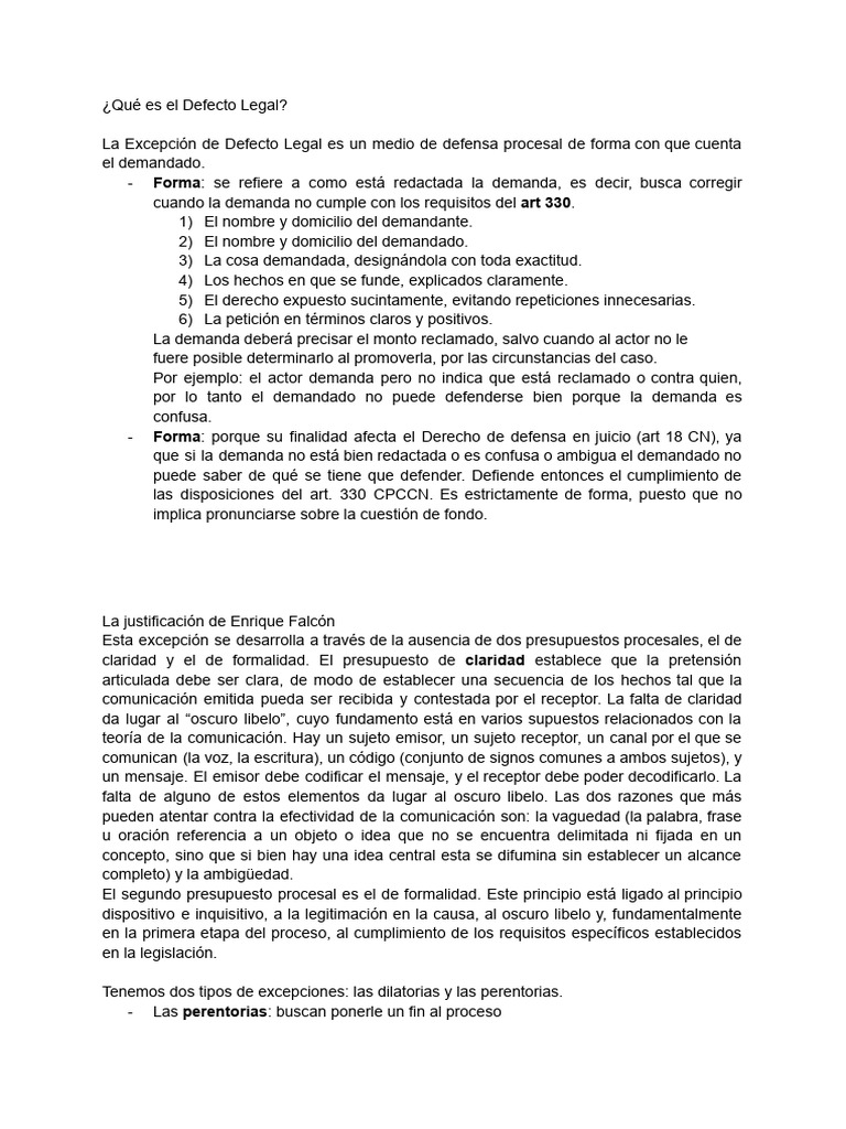 Excepción de Defecto Legal | PDF | Demanda judicial | Comunicación