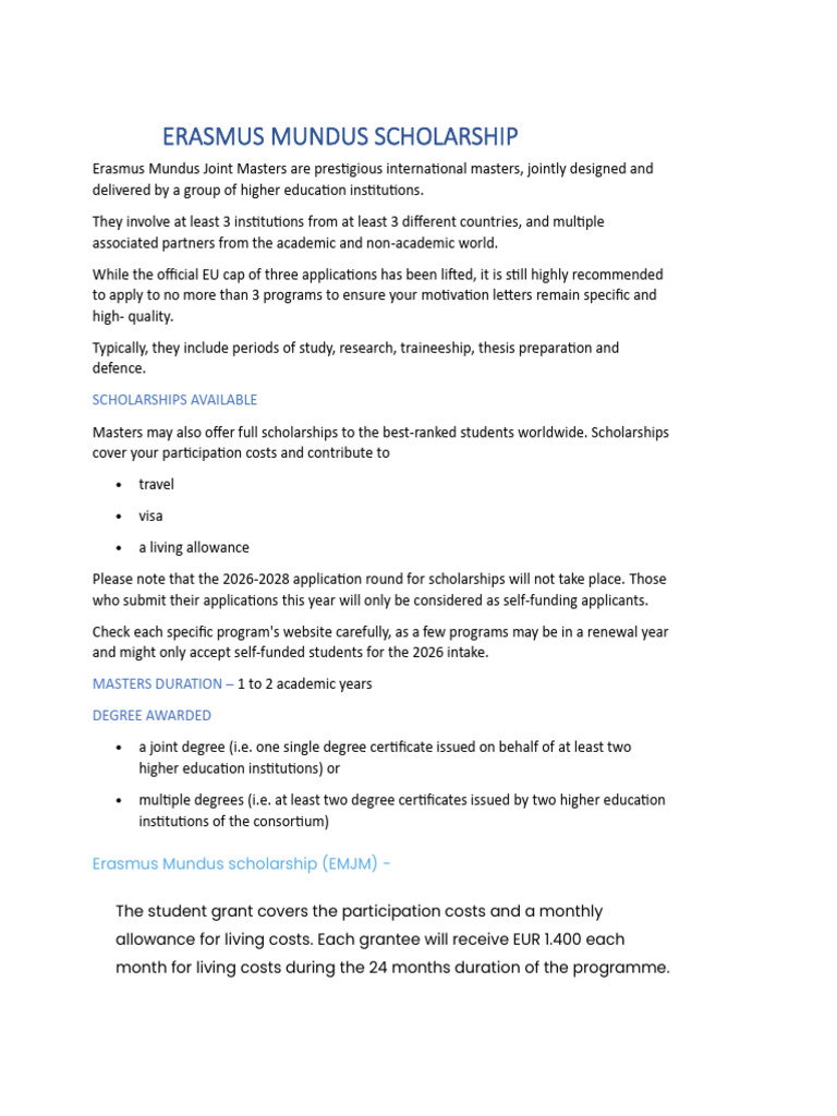 Erasmus Mundus Scholarship Guide | PDF | University And College ...