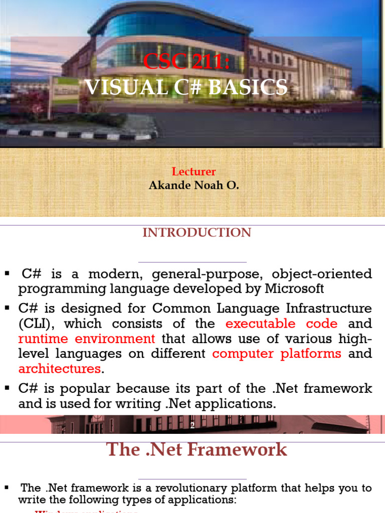 CSC 301 FIRST LECTURE SLIDE | PDF | Application Software | C Sharp (Programming Language)