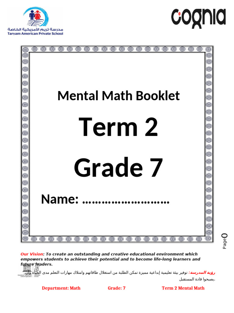 Gr.7 Mental Math Booklet | PDF | Mathematics | Algebra